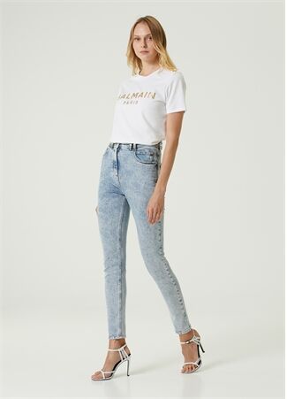 Balmain Kadın Mavi Taş Detaylı Jean Pantolon 38 FR