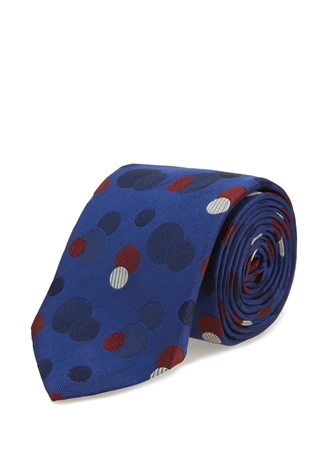 Tino Cosma Erkek Mavi Daire Desenli İpek Kravat EU