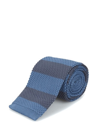 Network Erkek Gri Mavi Şeritli Dokulu Kravat EU