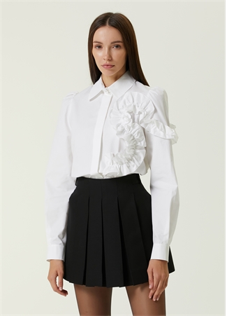 Dice Kayek Kadın Beyaz Fırfırlı Aplikeli Gömlek 36 EU