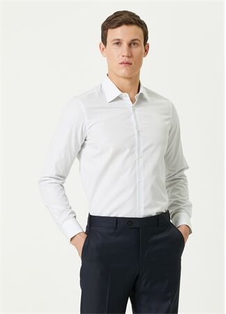 Pal Zileri Erkek Beyaz Çizgi Desenli Gömlek Lacivert 40 IT