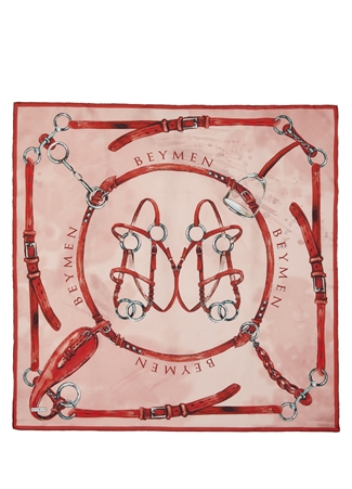 Beymen Kadın Kırmızı Logo Desenli 90x90 cm İpek Twill Eşarp EU
