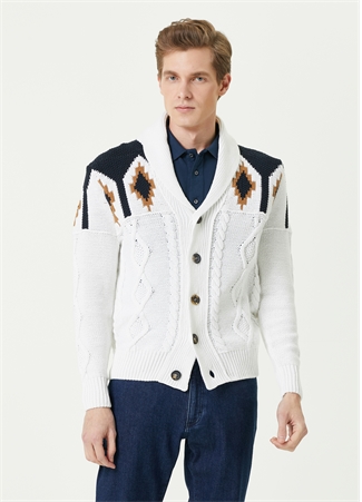 Canali Erkek Beyaz Etnik Desen Jakarlı Triko Hırka 54 IT Canali Erkek Beyaz Etnik Desen Jakarlı Triko Hırka 54 IT