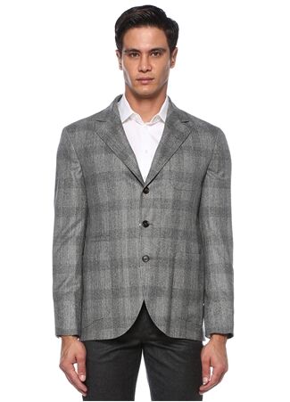 Brunello Cucinelli Erkek Gri Desenli Yün Ceket 52 IT Brunello Cucinelli Erkek Gri Desenli Yün Ceket 52 IT