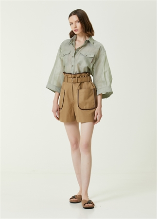 Brunello Cucinelli Kadın Açık Kahve Yüksek Bel Kemerli Şort Kahverengi 42 IT