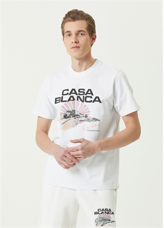 Casablanca Erkek Beyaz Logo Detaylı Organik Pamuk T-shirt L EU Casablanca Erkek Beyaz Logo Detaylı Organik Pamuk T-shirt L EU
