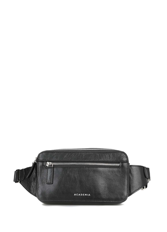 Academia Erkek Distressed Siyah Deri Bel Çantası EU