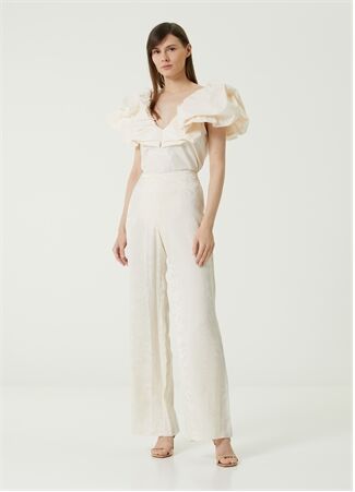 Johanna Ortiz Kadın Ekru Jakarlı Bol Paça Pantolon Bej 2 US