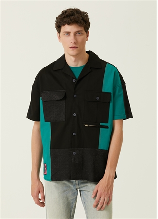 Les Benjamins Erkek Colorblocked Logolu Gömlek Siyah S EU