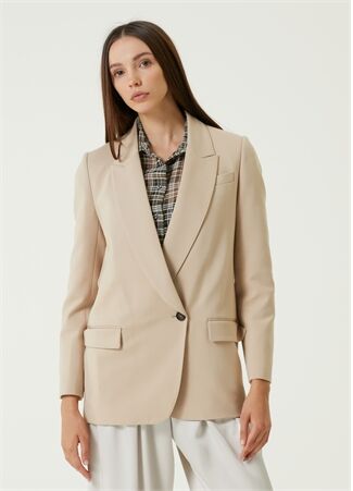 Brunello Cucinelli Kadın Bej Kırlangıç Yaka Kruvaze Ceket 42 IT