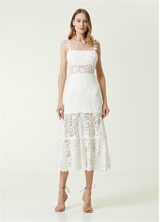 Alexis Kadın Lucila Beyaz Midi Dantel Kokteyl Elbise XS EU