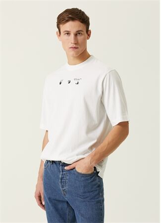 Off-White Erkek Beyaz Logo Baskılı T-shirt Siyah S EU