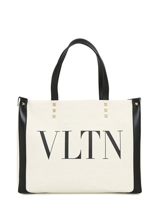 Valentino Garavani Kadın VLTN Beyaz Siyah Kanvas Omuz Çantası Bej EU Valentino Garavani Kadın VLTN Beyaz Siyah Kanvas Omuz Çantası Bej EU