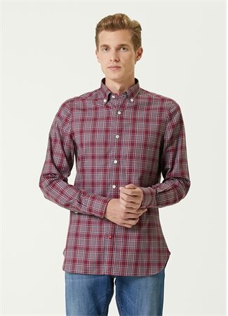 Isaia Erkek Kırmızı Polo Yaka Ekoseli Gömlek 42 IT Isaia Erkek Kırmızı Polo Yaka Ekoseli Gömlek 42 IT