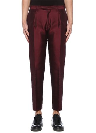 Pal Zileri Erkek Bordo Dar Paça İpek Pantolon 48 IT