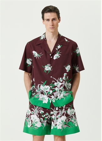 Valentino Erkek Yeşil Bordo Çiçek Desenli Gömlek 46 It