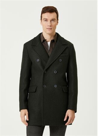 Network Erkek Comfort Fit Haki Yün Palto 46 EU
