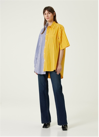 Balenciaga Kadın Oversize Mavi Sarı Asimetrik Çizgili Gömlek S EU Balenciaga Kadın Oversize Mavi Sarı Asimetrik Çizgili Gömlek S EU