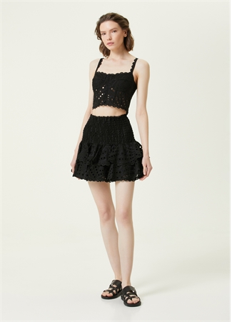 Charo Ruiz Kadın Siyah Nakışlı Volanlı Mini Etek Xs Eu