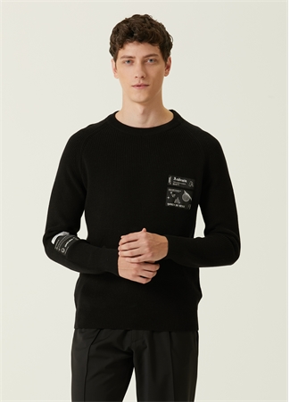 Academia Erkek Siyah Bisiklet Yaka Patch Detaylı Kazak XS EU Academia Erkek Siyah Bisiklet Yaka Patch Detaylı Kazak XS EU