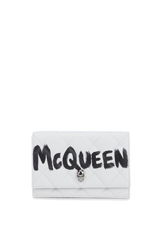 Alexander McQueen Kadın Beyaz Logo Baskılı Deri Çanta EU Alexander McQueen Kadın Beyaz Logo Baskılı Deri Çanta EU
