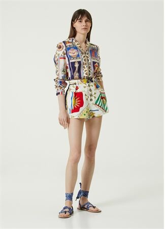 Etro Kadın Beyaz Yüksek Bel Desenli Şort 42 IT