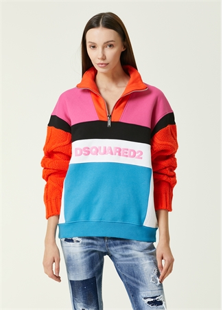 Dsquared2 Kadın Colorblock Dik Yaka Logolu Kazak Turuncu XS EU Dsquared2 Kadın Colorblock Dik Yaka Logolu Kazak Turuncu XS EU