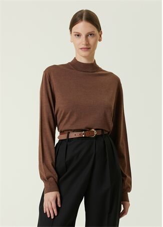 The Row Kadın Kahverengi Dik Yaka Merino Kazak XS EU