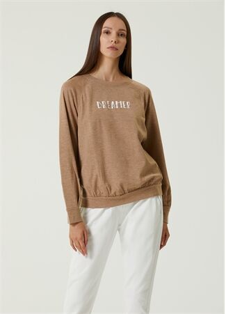Brunello Cucinelli Kadın Camel Yazı Detaylı Yün Sweatshirt Kahverengi XS EU