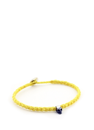 Kayra Khan Erkek Sarı Kuru Kafalı Örgülü Gümüş Rengi Bileklik EU