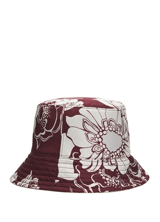 Valentino Garavani Erkek Bordo Beyaz Çiçek Desenli İpek Şapka 58 Eu