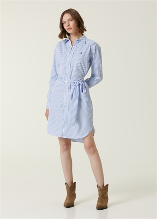 Polo Ralph Lauren Kadın Mavi Çizgili Mini Gömlek Elbise 6 US Polo Ralph Lauren Kadın Mavi Çizgili Mini Gömlek Elbise 6 US