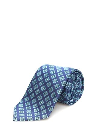 Canali Erkek Mavi Geometrik Desenli İpek Kravat EU