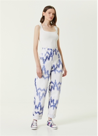 Etoile Isabel Marant Kadın Corfy Oversize Beyaz Desenli Jean Pantolon 36 FR