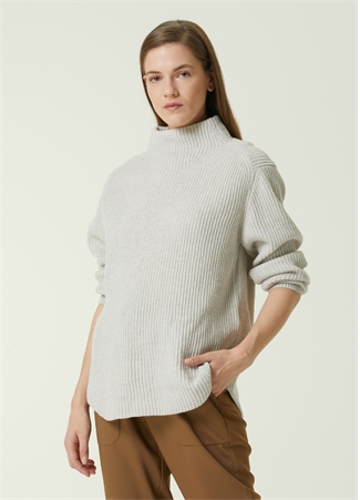 Beymen Club Kadın Gri Dik Yaka Ribli Kazak S