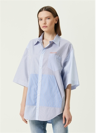 Dsquared2 Kadın Mavi Beyaz Patchwork Çizgili Gömlek 38 IT Dsquared2 Kadın Mavi Beyaz Patchwork Çizgili Gömlek 38 IT