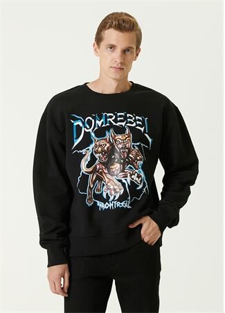 Domrebel Erkek Siyah Logo Baskılı Sweatshirt S EU