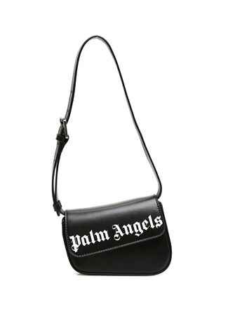 Palm Angels Kadın Siyah Logo Baskılı Deri Omuz Çantası EU