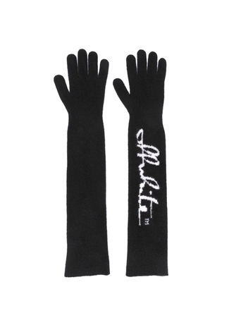 Off-White Kadın Siyah Beyaz Logo Jakarlı Yün Eldiven EU Off-White Kadın Siyah Beyaz Logo Jakarlı Yün Eldiven EU
