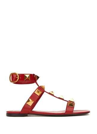 Valentino Garavani Kadın Roman Stud Kırmızı Deri Sandalet 36 EU Valentino Garavani Kadın Roman Stud Kırmızı Deri Sandalet 36 EU