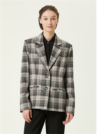 Beymen Kadın Gri Kelebek Yaka Ekoseli Blazer 42 EU