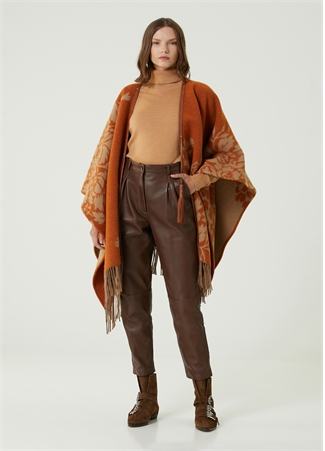 Etro Kadın Kahverengi Pilili Deri Pantolon 42 IT