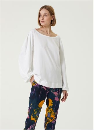 Dries Van Noten Kadın Beyaz Kayık Yaka Balon Kol Sweatshirt M EU