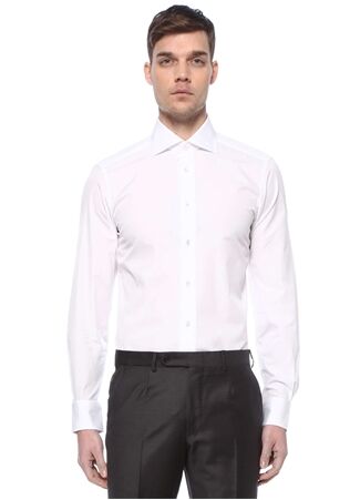 Zegna Erkek Beyaz İngiliz Yaka Gömlek 40 IT