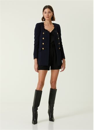 Kadın Lacivert Gold Düğmeli Kruvaze Yün Ceket Mavi 36 IT