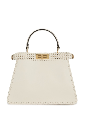 Fendi Kadın Krem Logolu Deri Omuz Çantası Beyaz EU