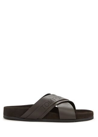 Tom Ford Erkek Kahverengi Deri Terlik 8 UK