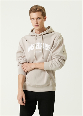 Wasted Erkek College Faded Bej Kapüşonlu Yıpratmalı Sweatshirt XS EU Wasted Erkek College Faded Bej Kapüşonlu Yıpratmalı Sweatshirt XS EU