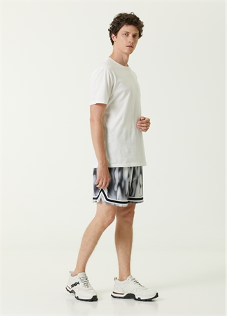 John Elliott Erkek Siyah Beyaz Beli Kordonlu Desenli Bermuda S EU