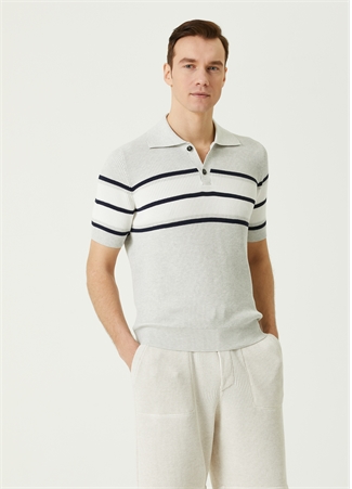 Brunello Cucinelli Erkek Gri Polo Yaka Şeritli T-shirt 48 IT Brunello Cucinelli Erkek Gri Polo Yaka Şeritli T-shirt 48 IT